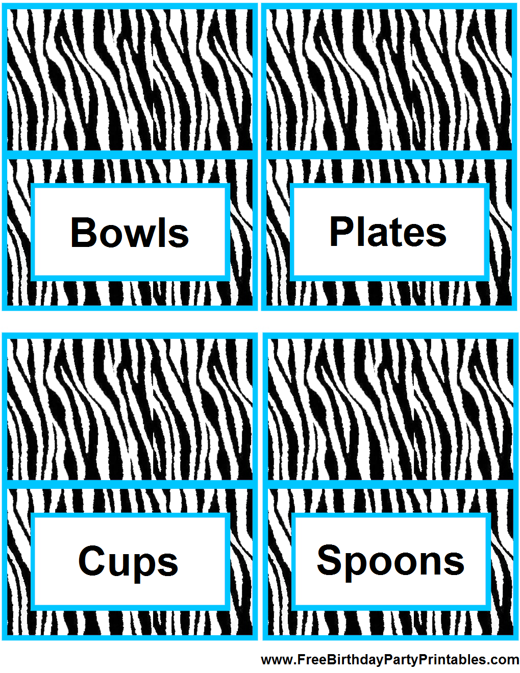 Blue Zebra Birthday Party Printables