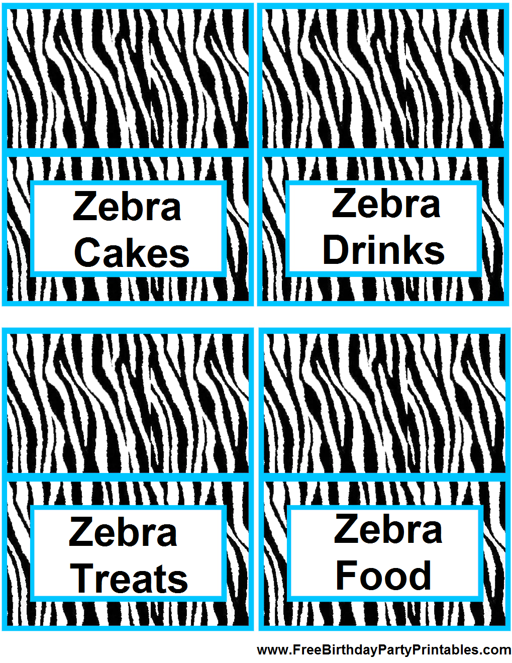 Blue Zebra Birthday Party Printables